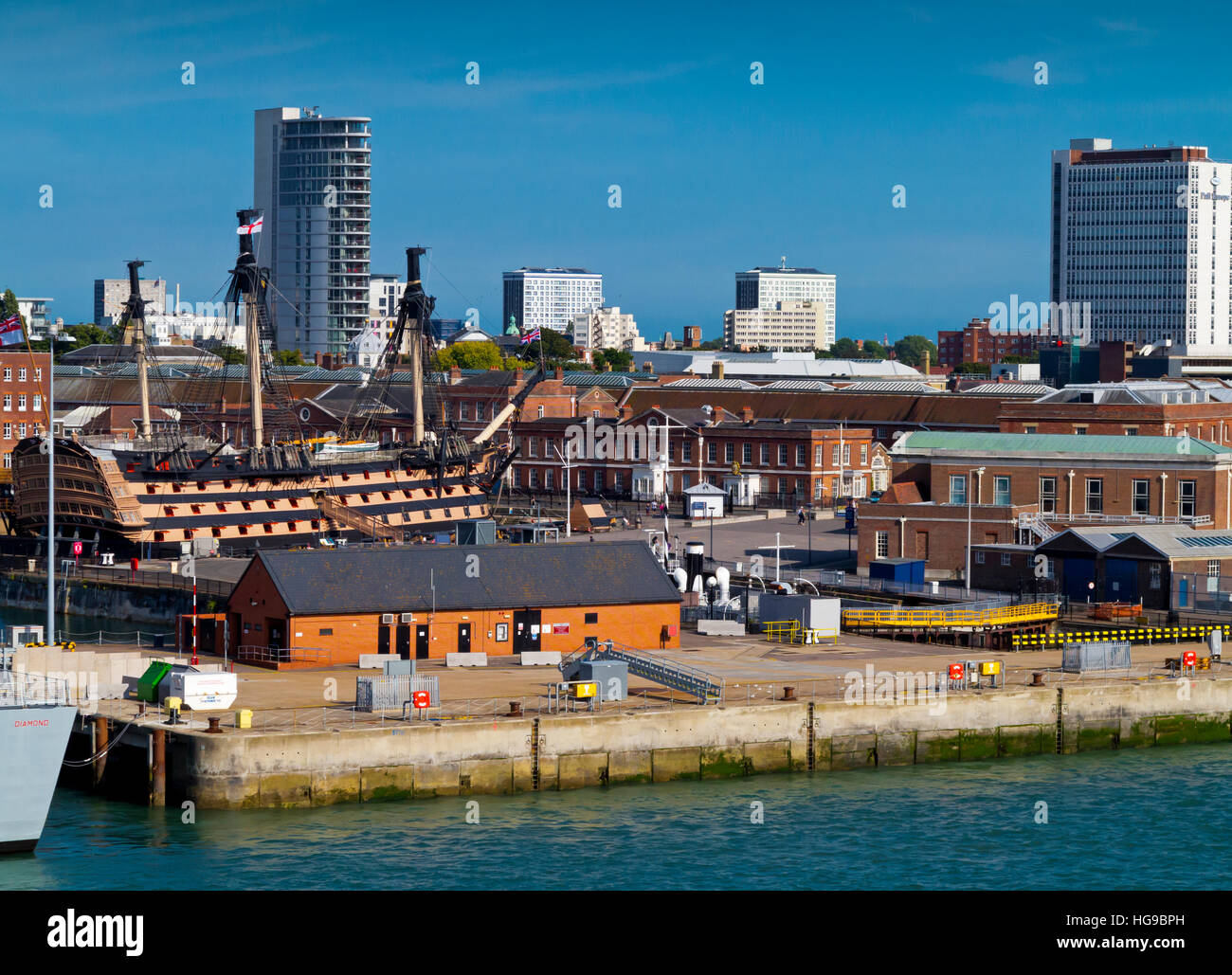View over Portsmouth Harbour a large naval and civilian port in ...