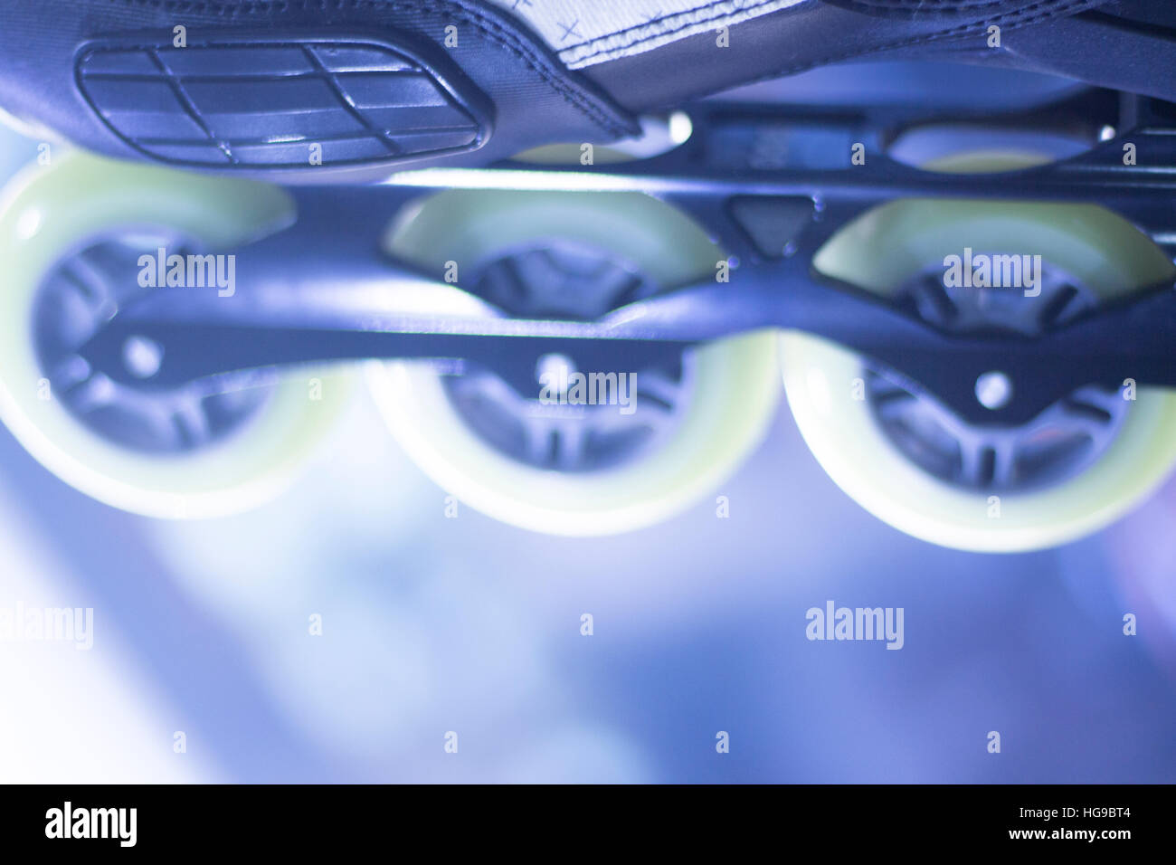 Freestyle inline skates boots and wheels in retail store shop window ...