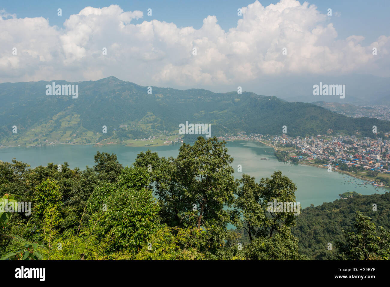 Aerial view of city with lake waterfront Stock Photo - Alamy
