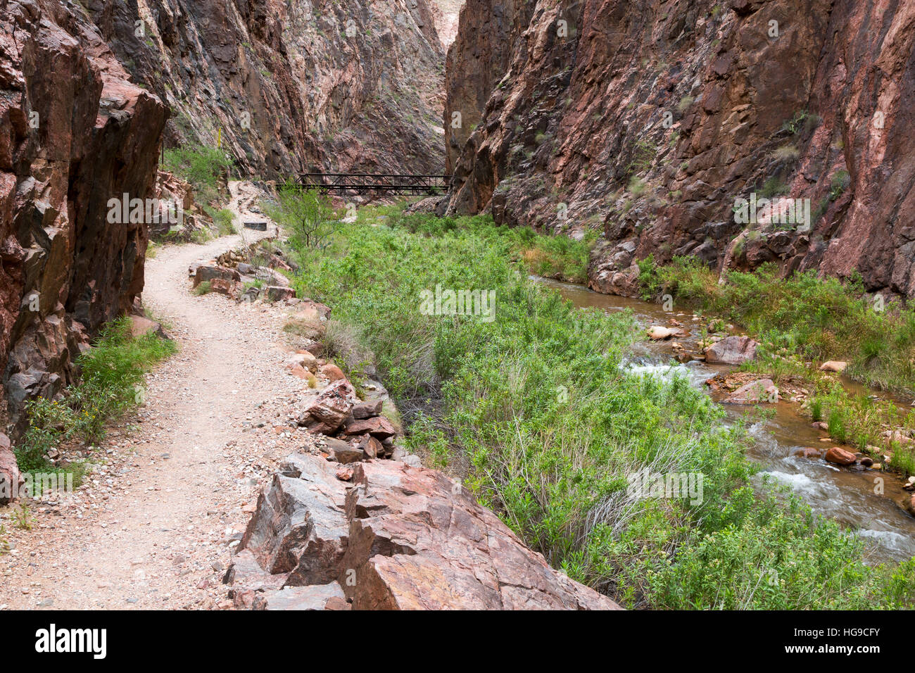 The North Kaibab Trail following Bright Angel Creek upstream through ...