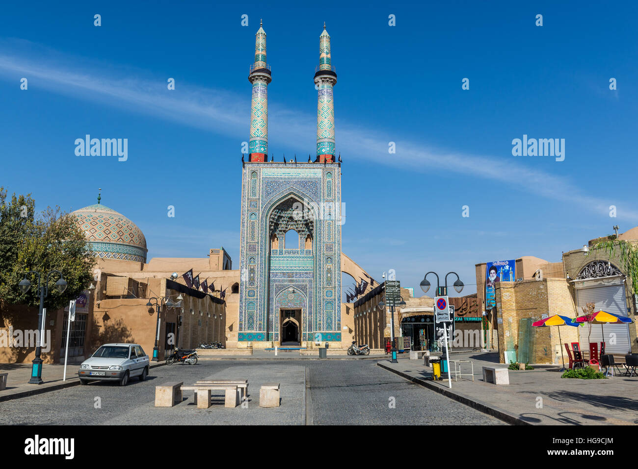 Front facade of 800-year old grand, congregational Jameh Mosque of Yazd ...