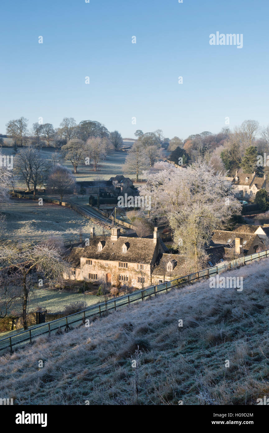 Turkdean in the frosty winter sunlight. Cotswolds, Gloucestershire ...
