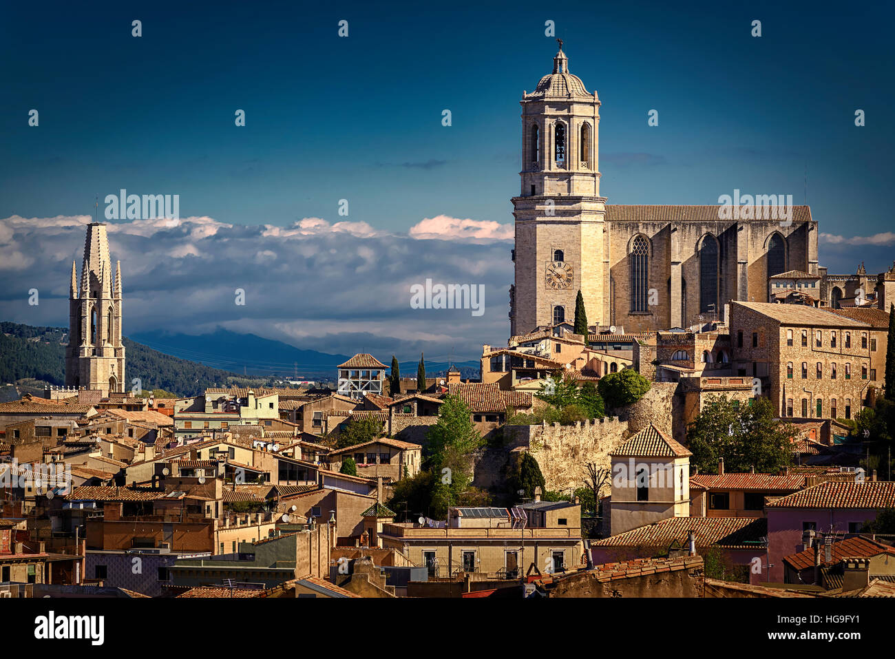Girona skyline, Cathedral, Girona city, Catalonia, Spain Stock Photo ...