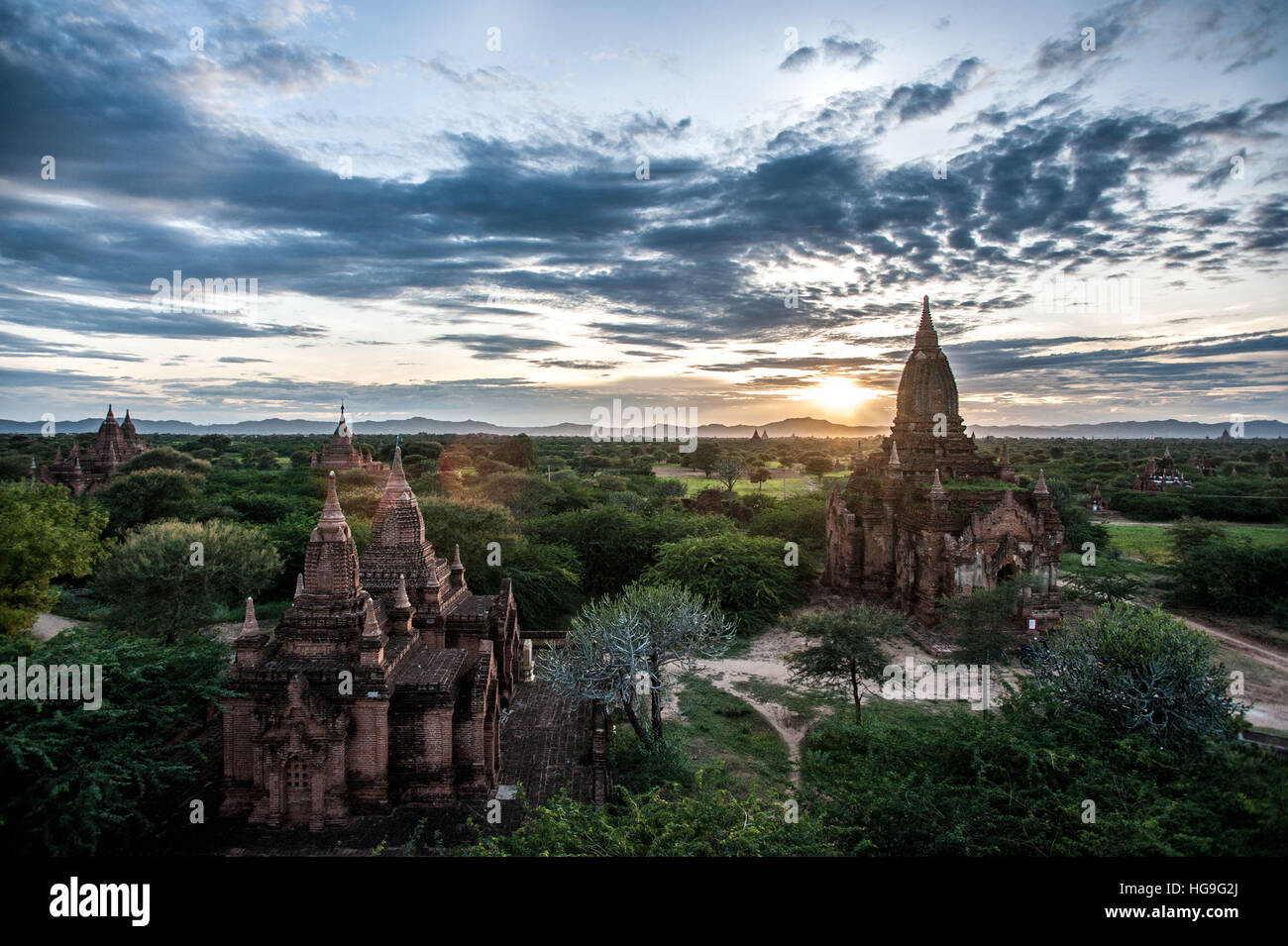 Temples at sunrise in Bagan, Myanmar Stock Photo - Alamy
