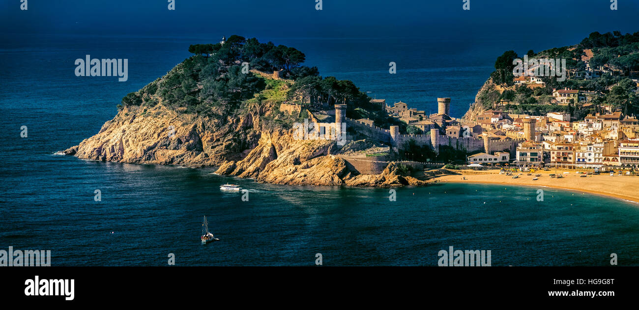 Panoramic view of Tossa de Mar, Girona, Catalonia, Spain Stock Photo ...