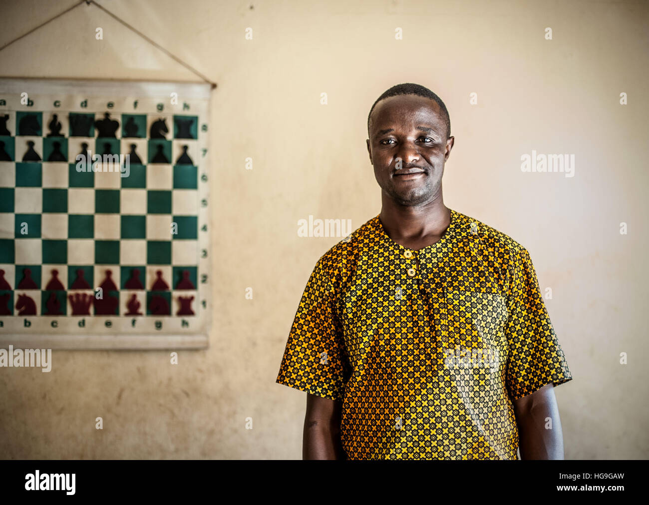 chess coach Robert Katende in his classroom in Katwe, Kampala, Uganda ...