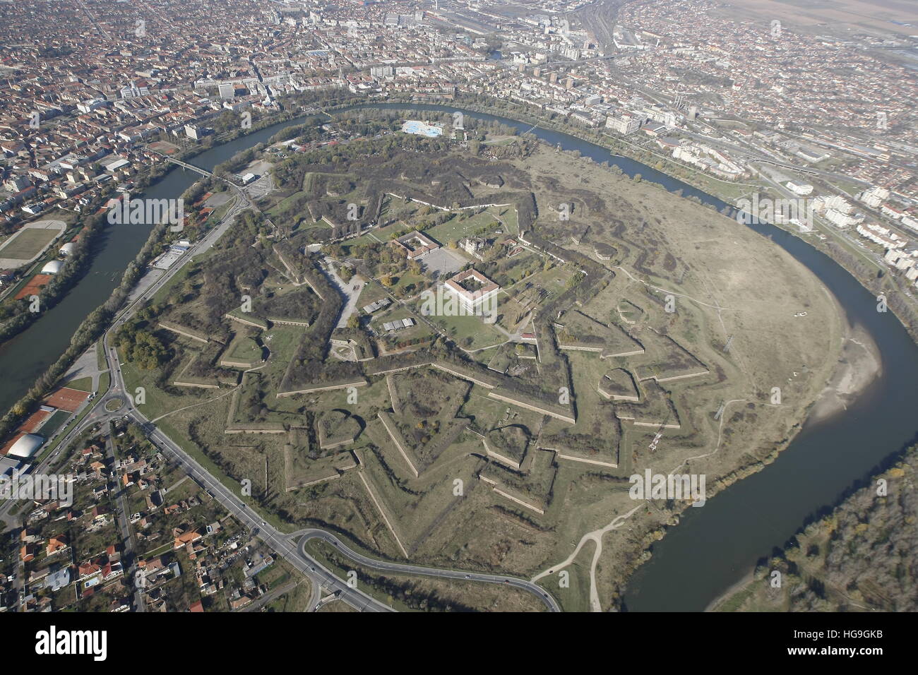 Aerial view from a helicopter, of an vauban style old fortress Stock ...