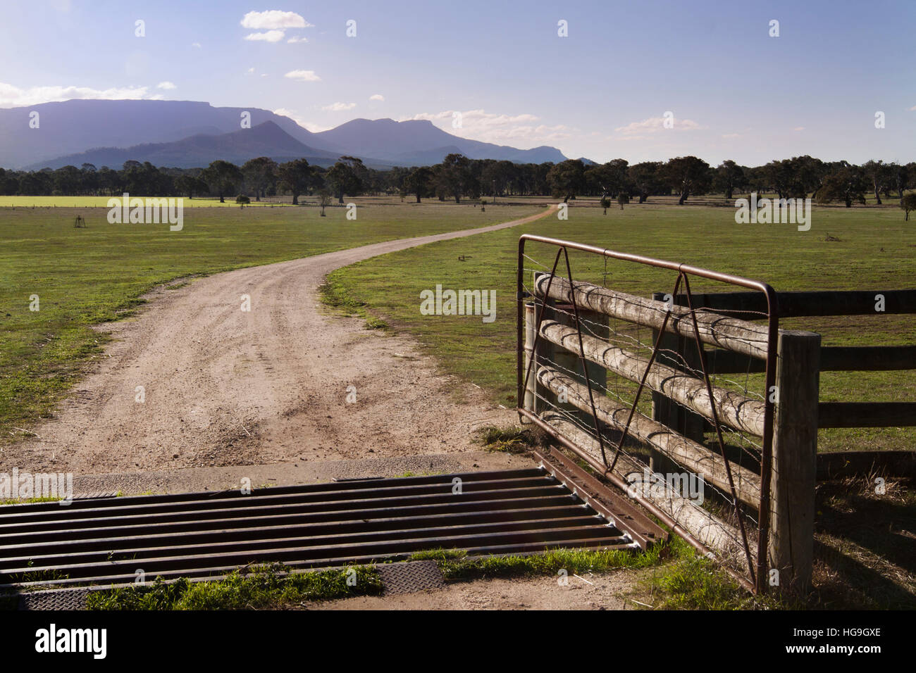 Farm scene looking towards Mount William, Victoria, Australia Stock ...