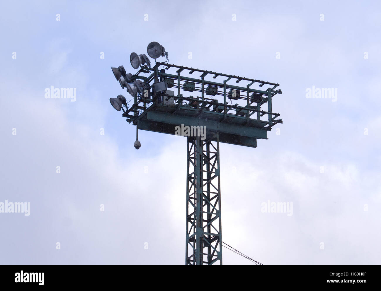 Projector tower on city event of open Winter game season on November 11 ...