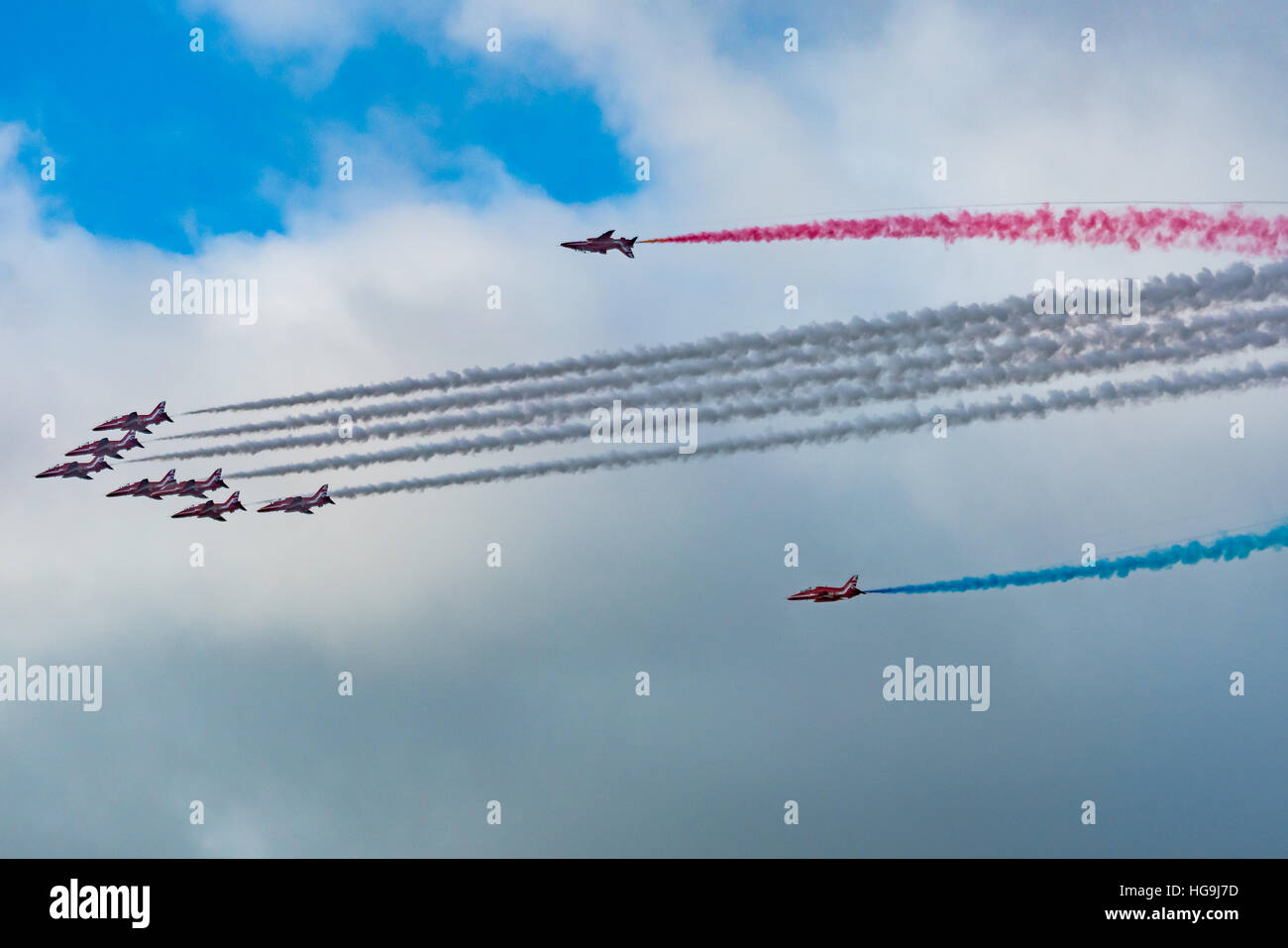 The Red Arrows performing the Tornado manoeuvre at the 2016 Rhyl Air ...