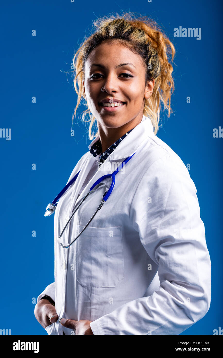 kind gentle agro-american medical doctor welcoming COPYSPACE Stock ...