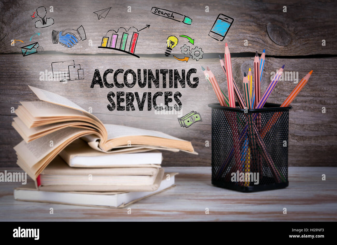 Accounting Services, Business Concept. Stack of books and pencils on ...