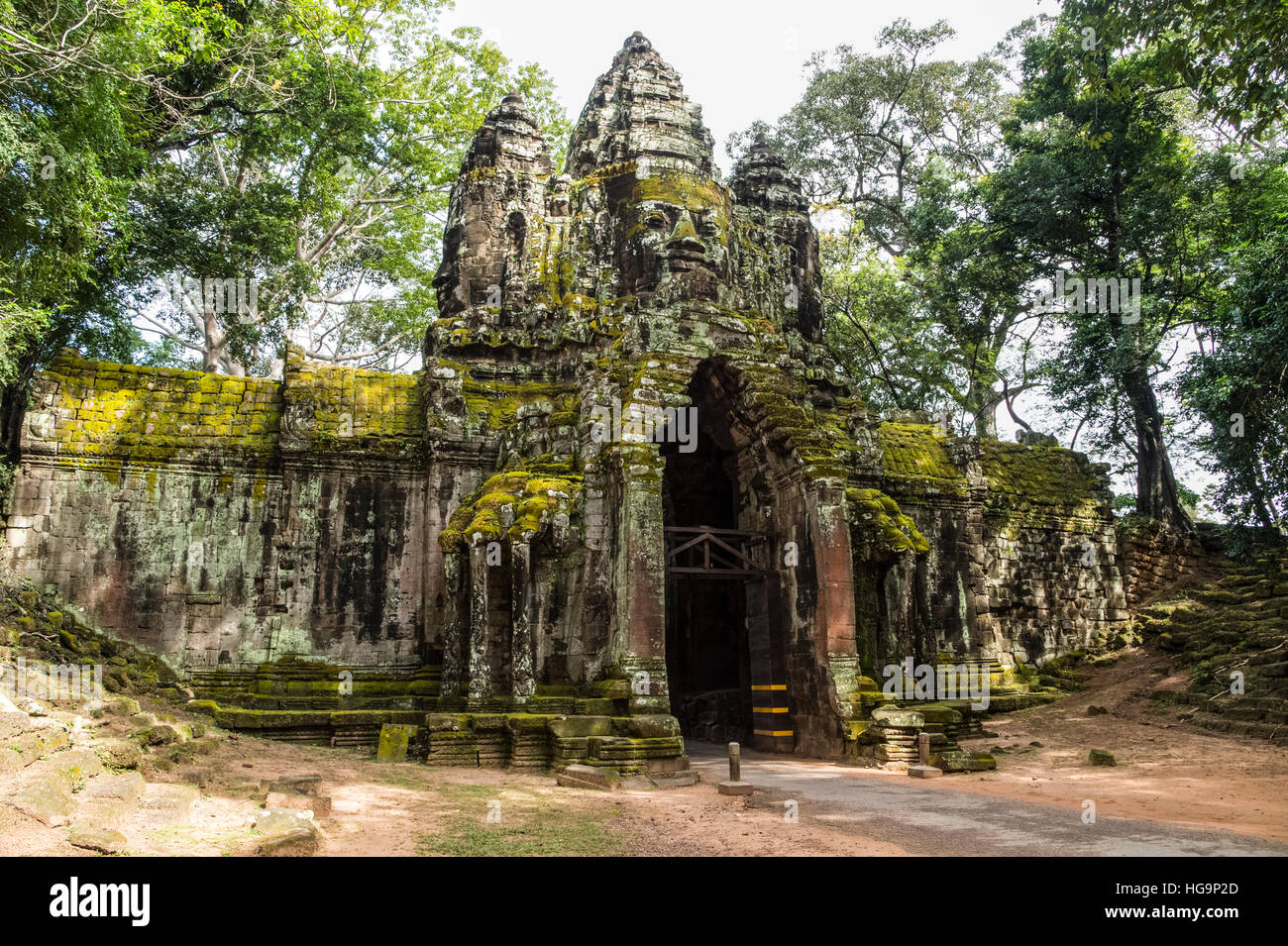 Treasures of Angkor with city face tower and gate at Angor Thom Stock ...