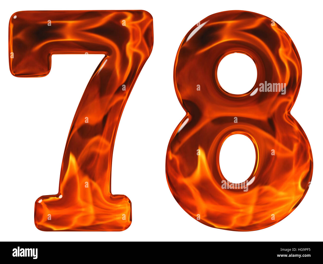 78, seventy eight, numeral, imitation glass and a blazing fire ...