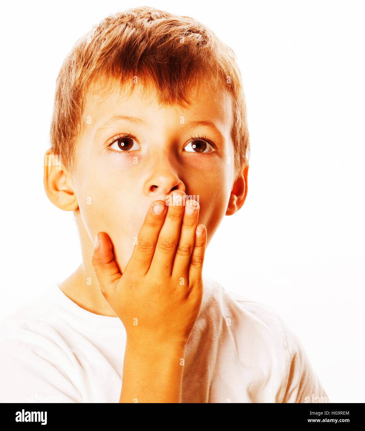 young pretty boy wondering face isolated gesture close up Stock Photo ...