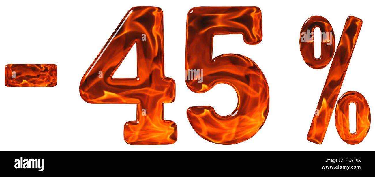 Percent off. Discount. Minus 45, forty five percent, numerals isolated ...