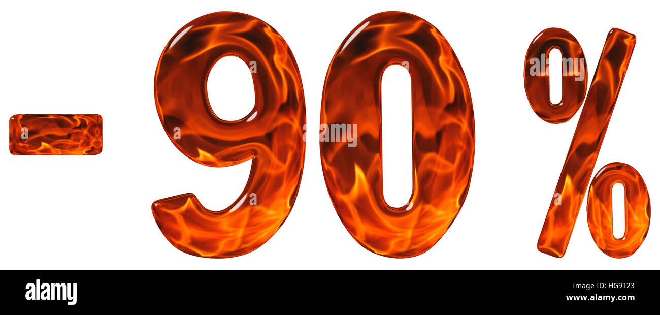 Percent off. Discount. Minus 90, ninety percent, numerals isolated on ...