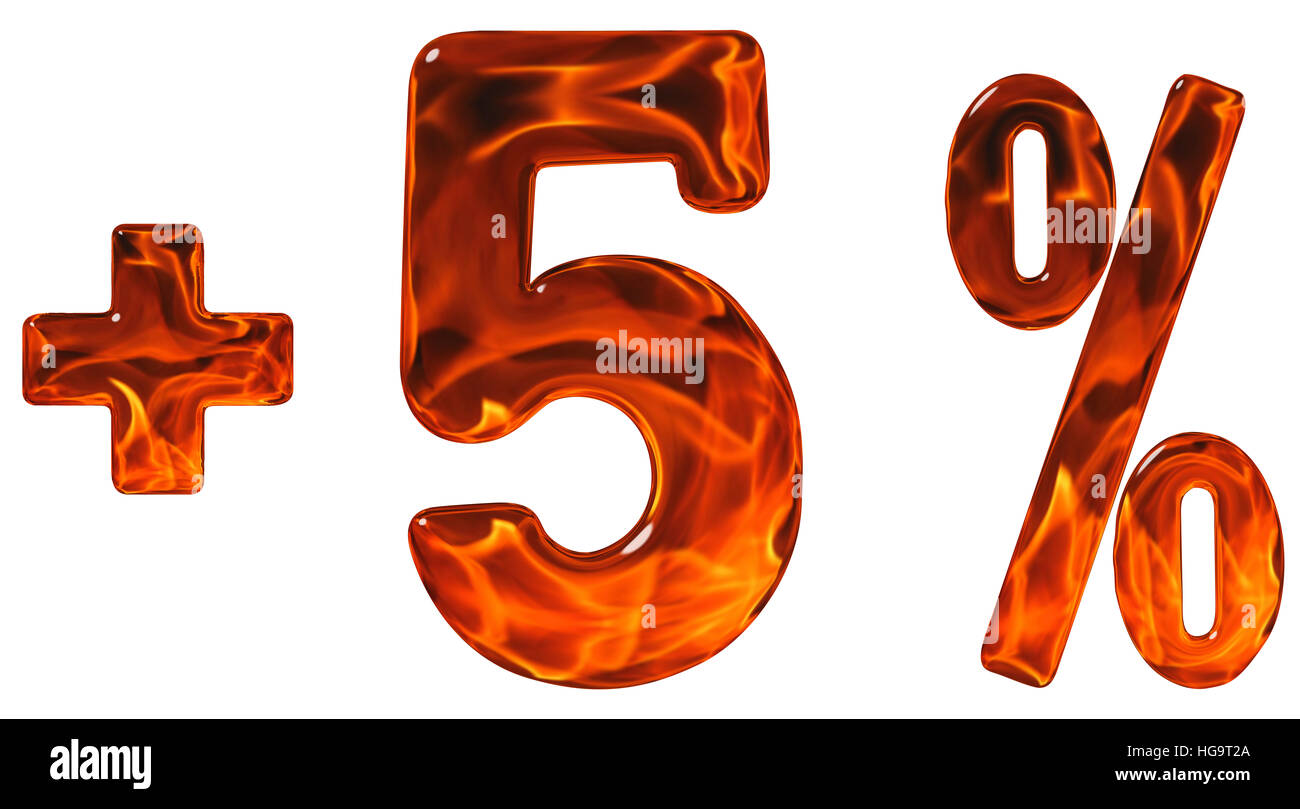 Percent benefits, plus 5 five percent, numerals isolated on white ...