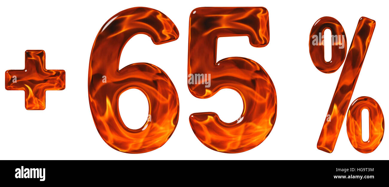 Percent benefits, plus 65, sixty five percent, numerals isolated on ...
