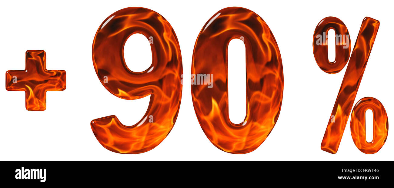 Percent benefits, plus 90, ninety percent, numerals isolated on white ...