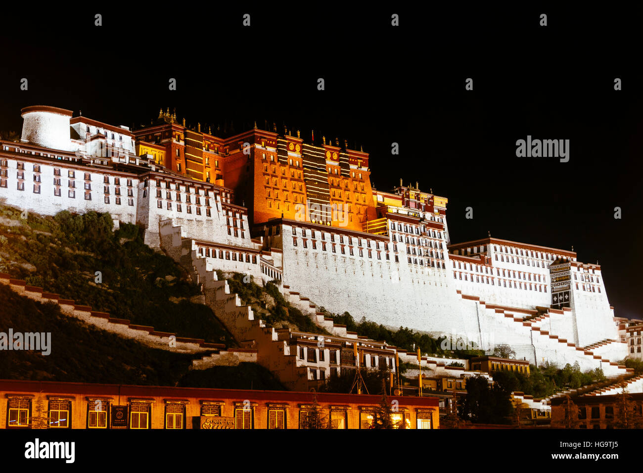 Lhasa, Tibet, China - The view of Potala Palace at night Stock Photo ...