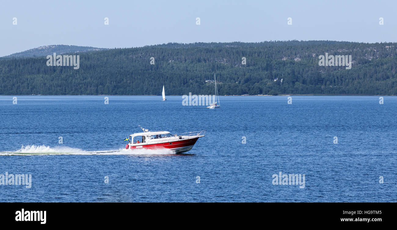 BALTIC SEA, SWEDEN ON JULY 25, 2013. View of a motorboat, speedboat ...
