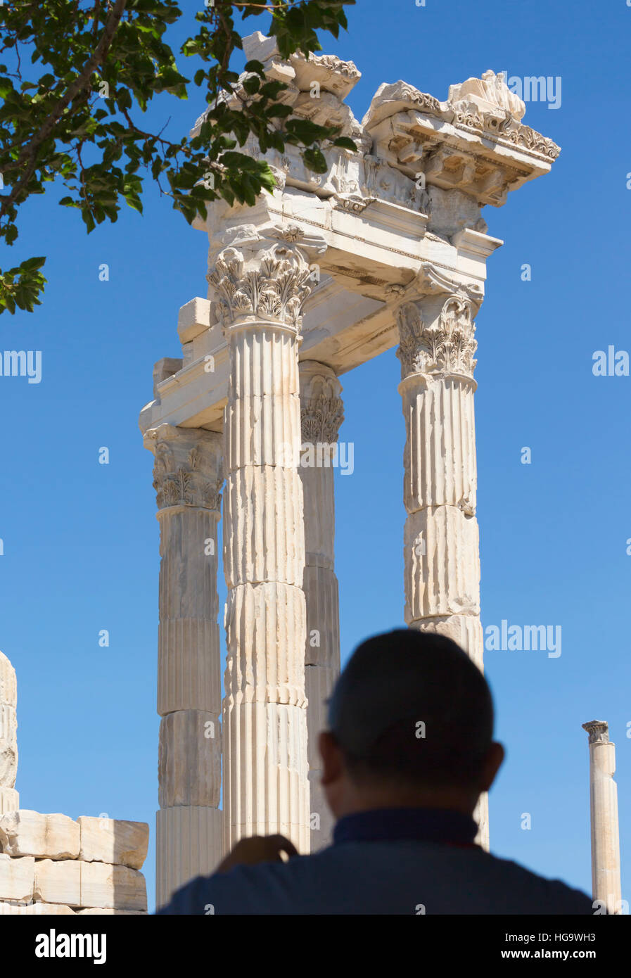 Ruins of ancient Pergamum above Bergama, Izmir Province, Turkey ...