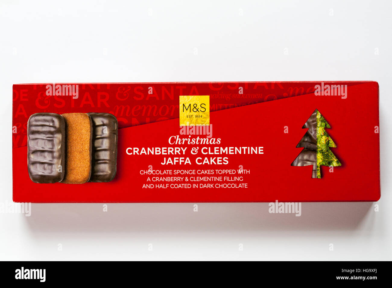 Box of M&S Christmas Cranberry & Clementine Jaffa Cakes isolated on ...