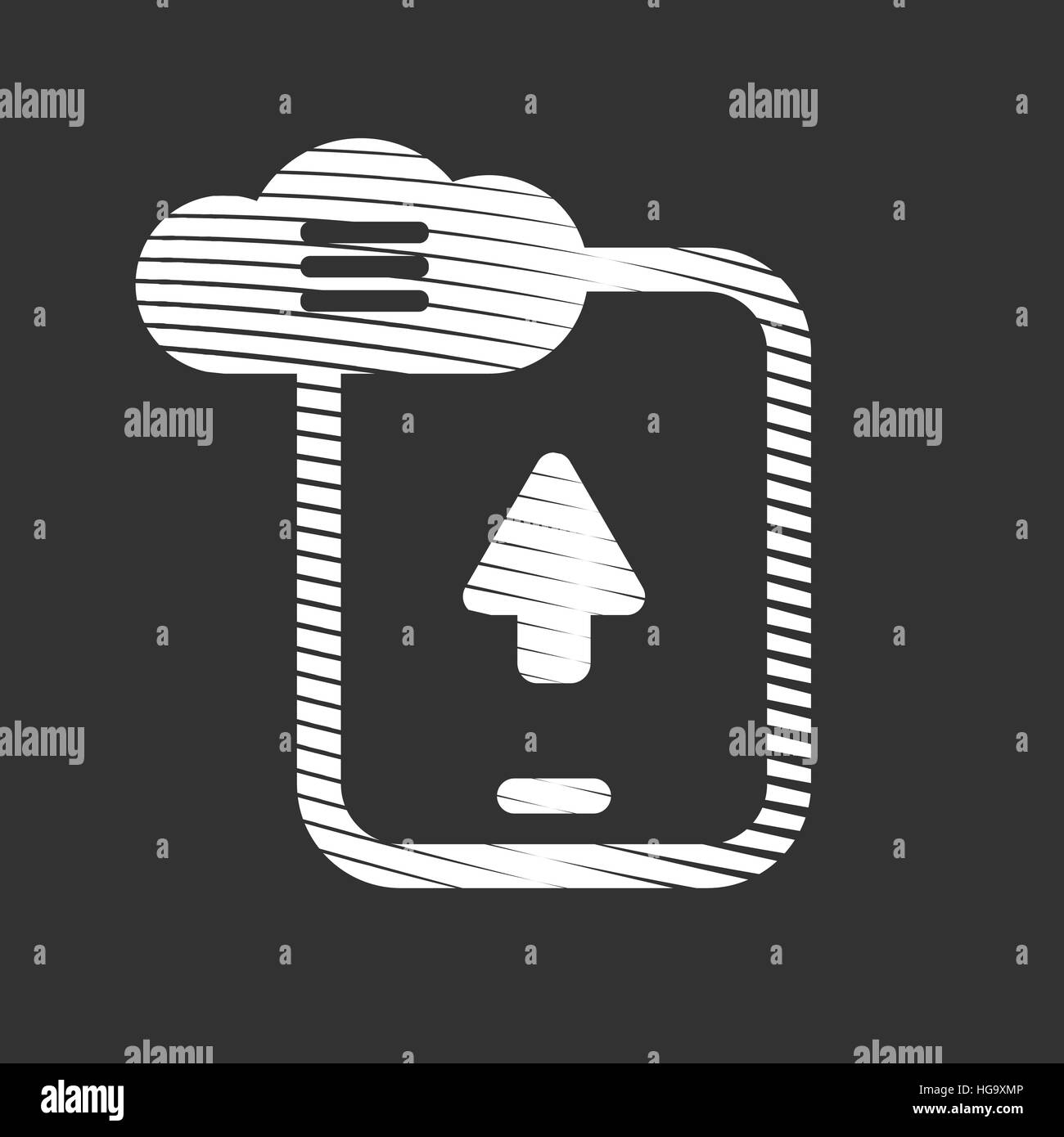 Engraved Mobile Cloud Storage Service Icon on black background Stock ...