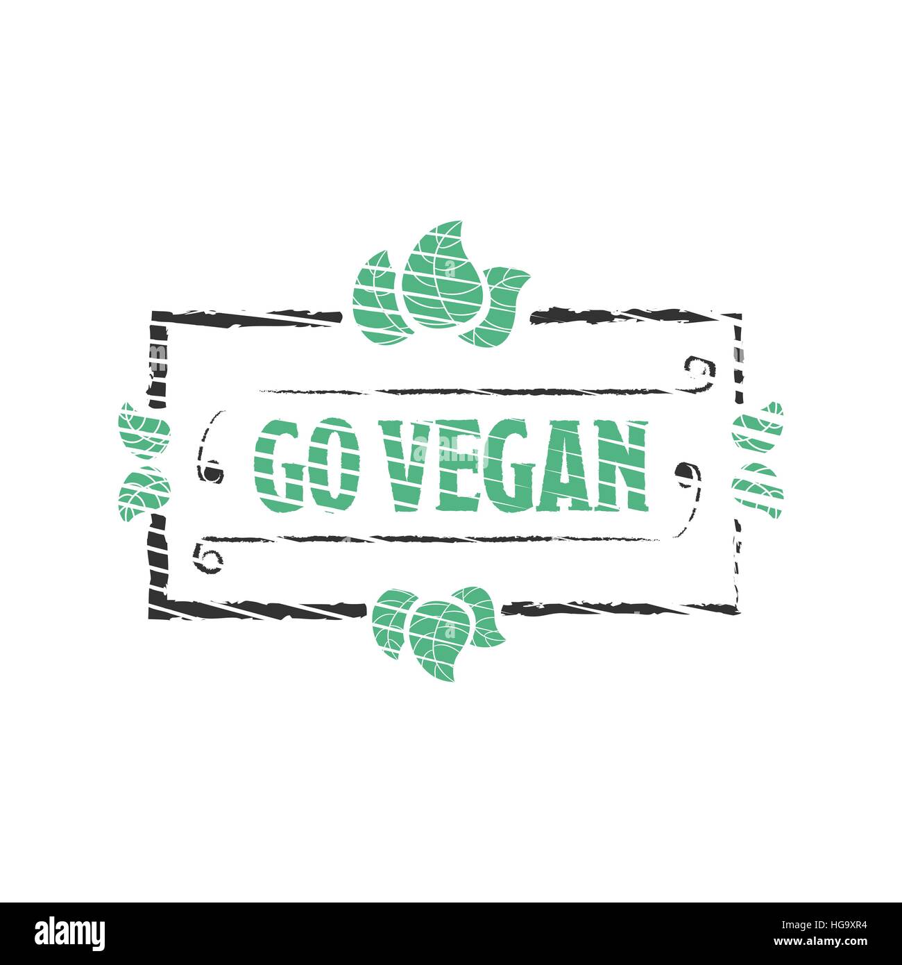 Go vegan Organic food engraved icon with leafs on white background ...
