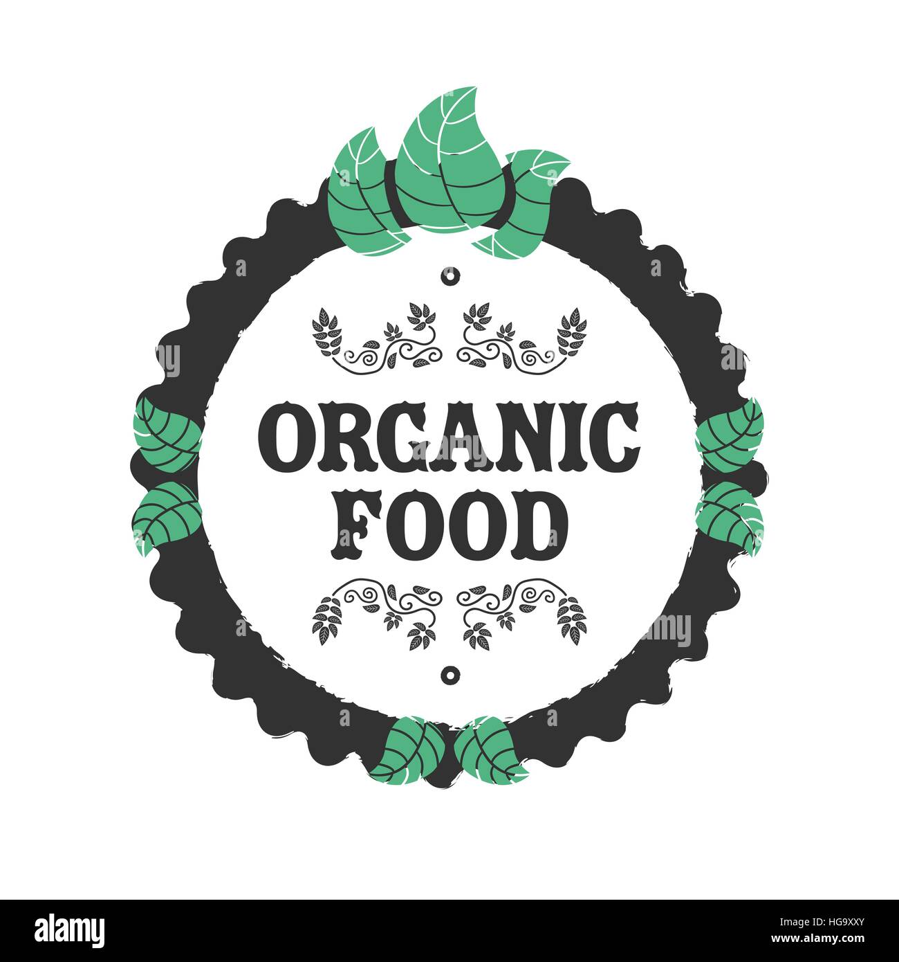 Organic food icon with leafs on white background Stock Vector Image ...