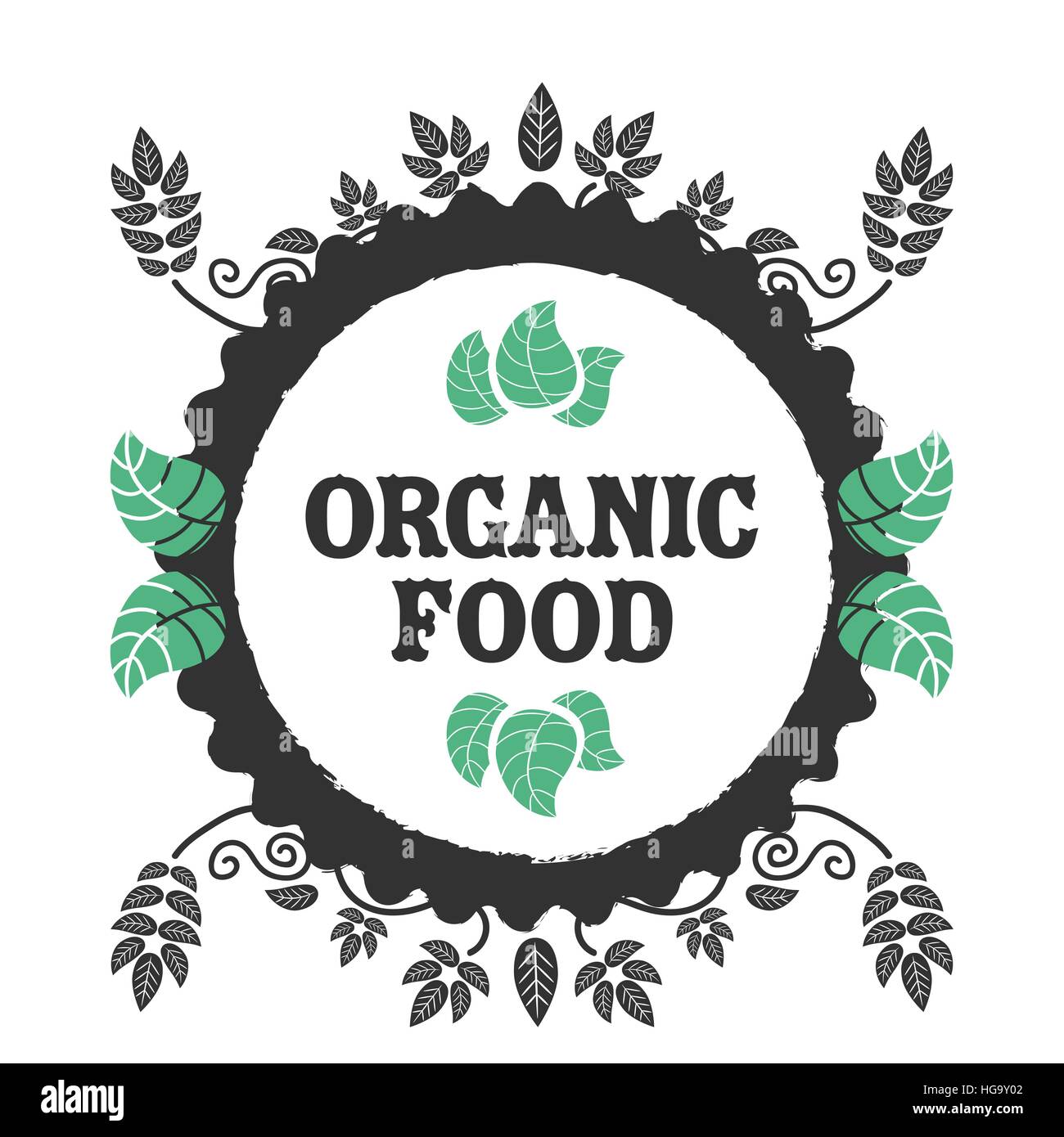 Organic food icon with leafs on white background Stock Vector Image ...