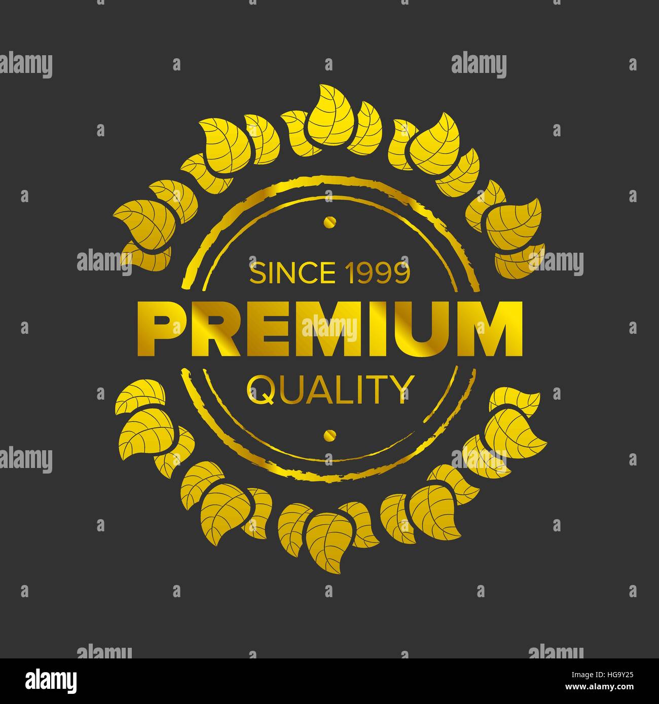 Golden premium logotype with leaves on black background Stock Vector ...