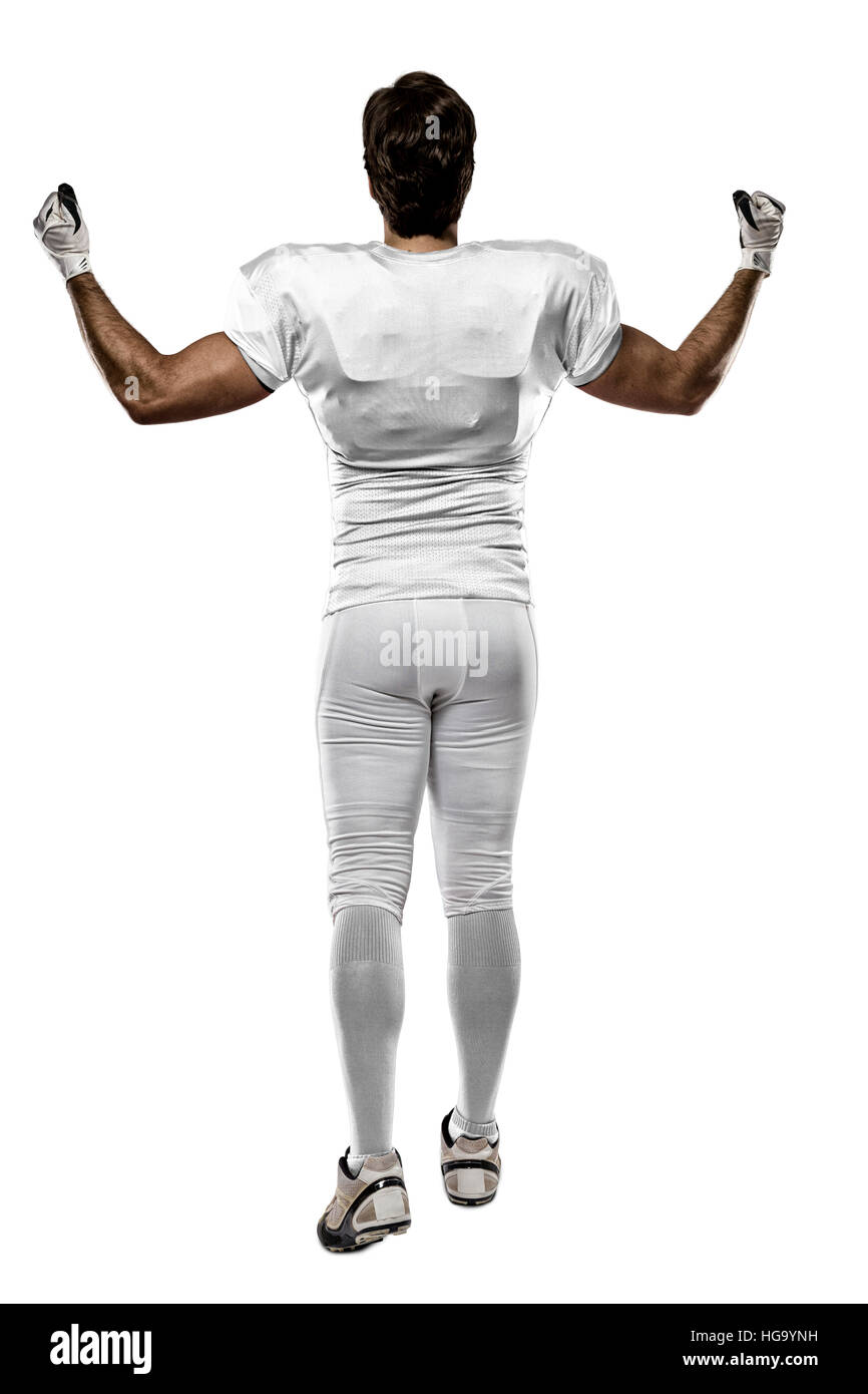 Football Player with a white uniform walking, showing his back on a ...