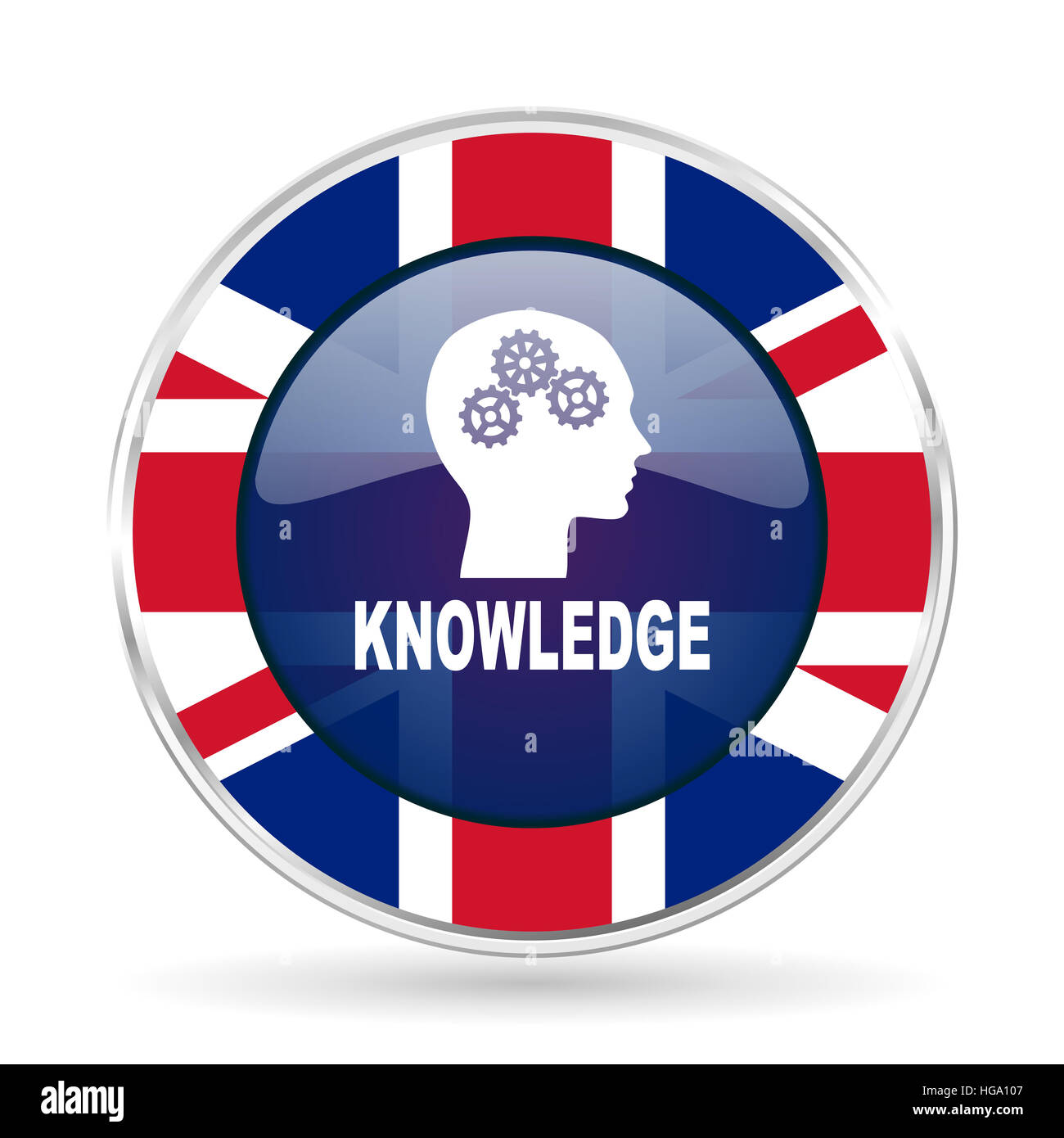knowledge british design icon - round silver metallic border button ...