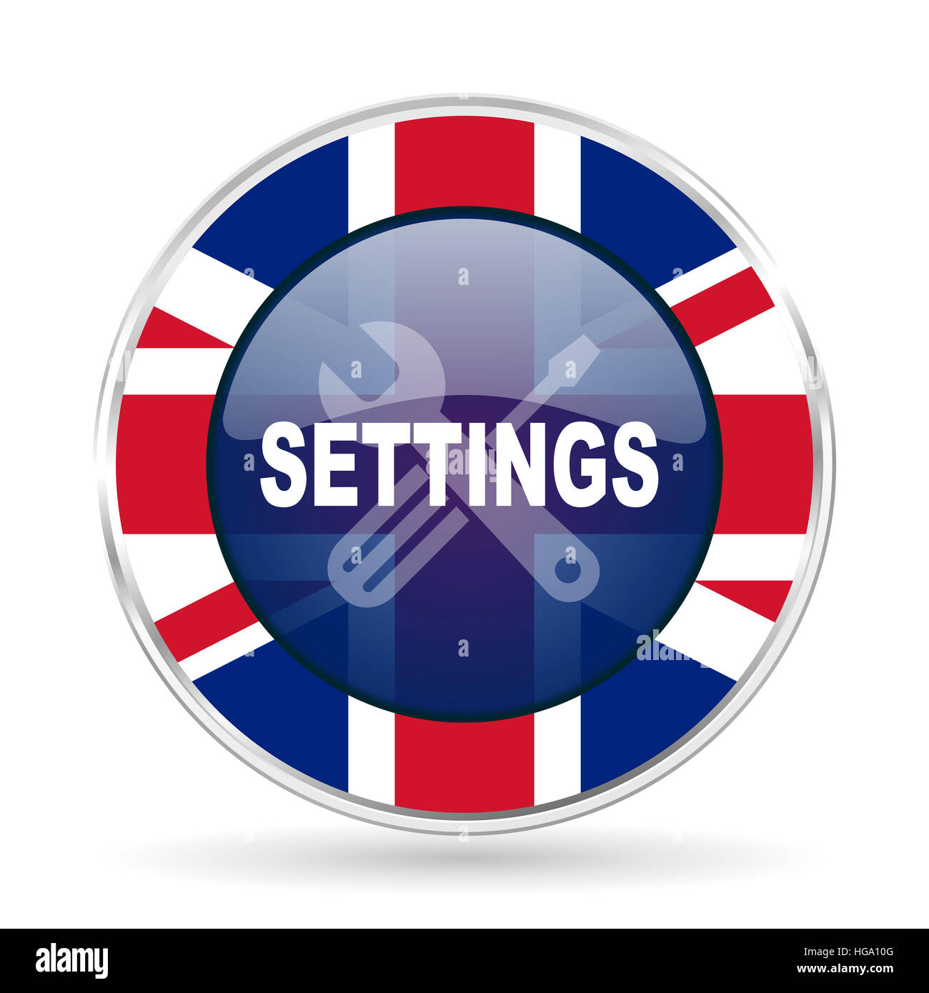 settings british design icon - round silver metallic border button with ...