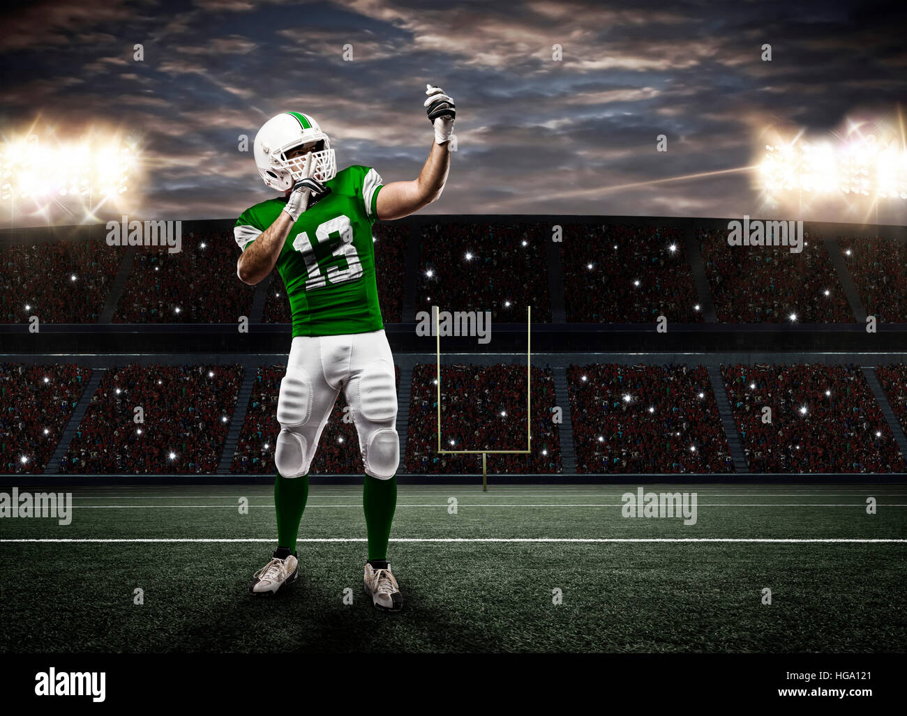 Football Player with a green uniform making a selfie on a stadium Stock ...