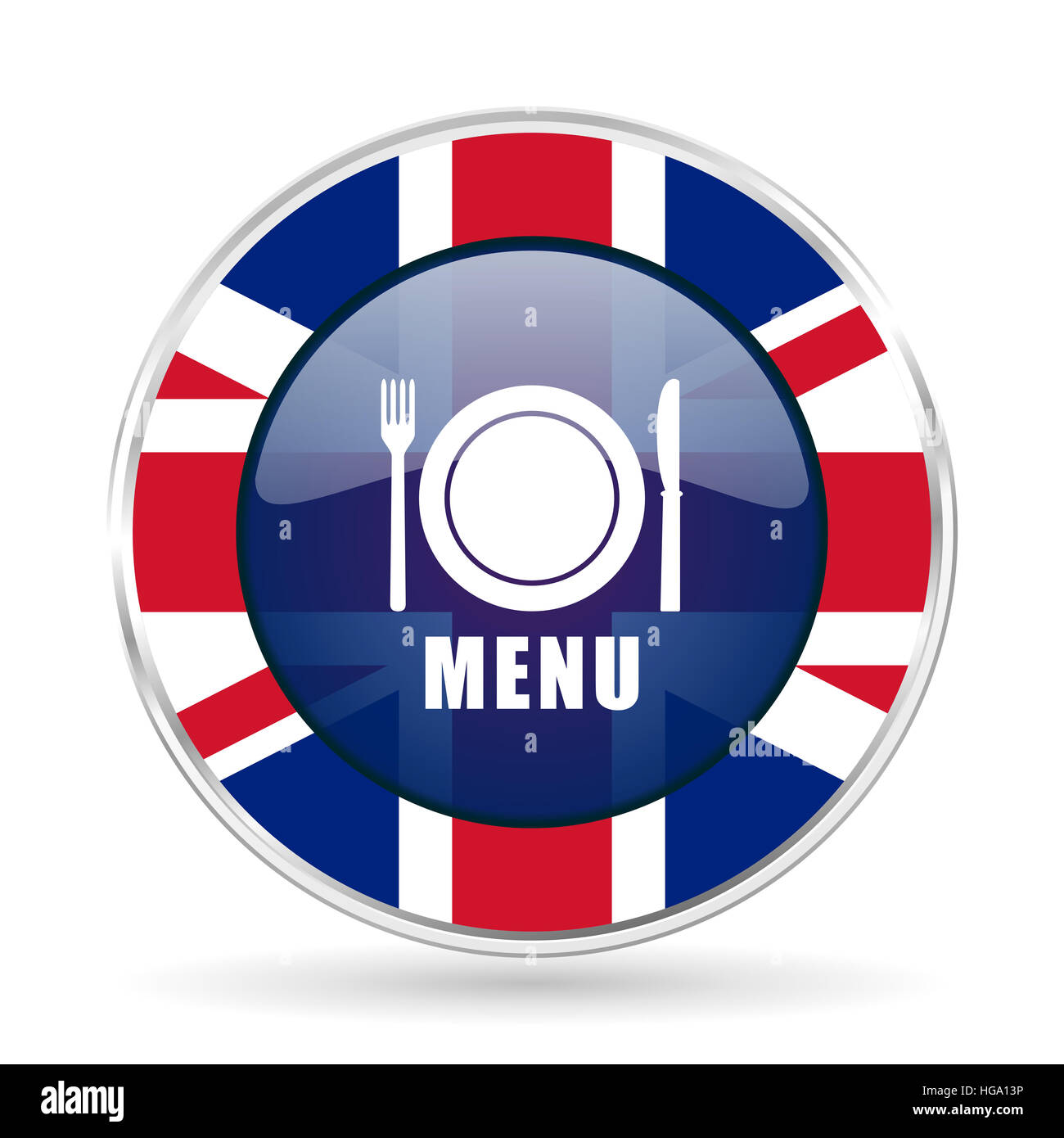 menu british design icon - round silver metallic border button with ...