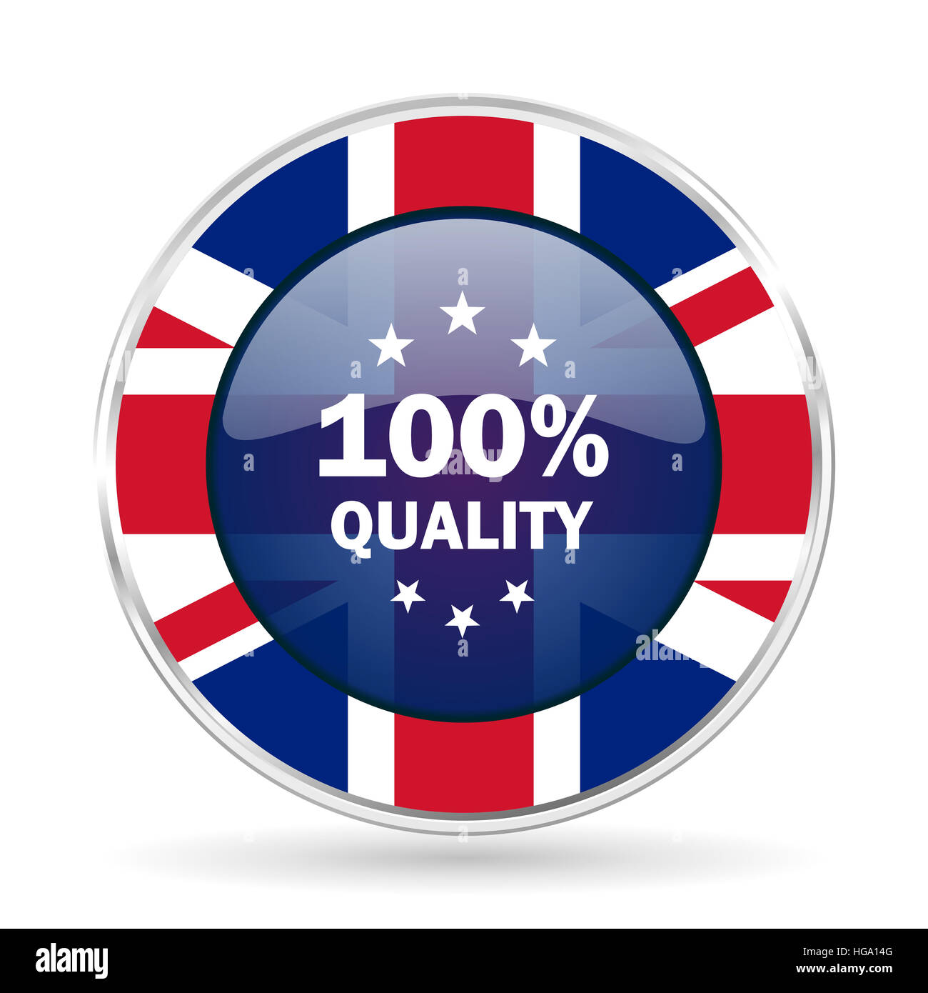 quality british design icon - round silver metallic border button with ...