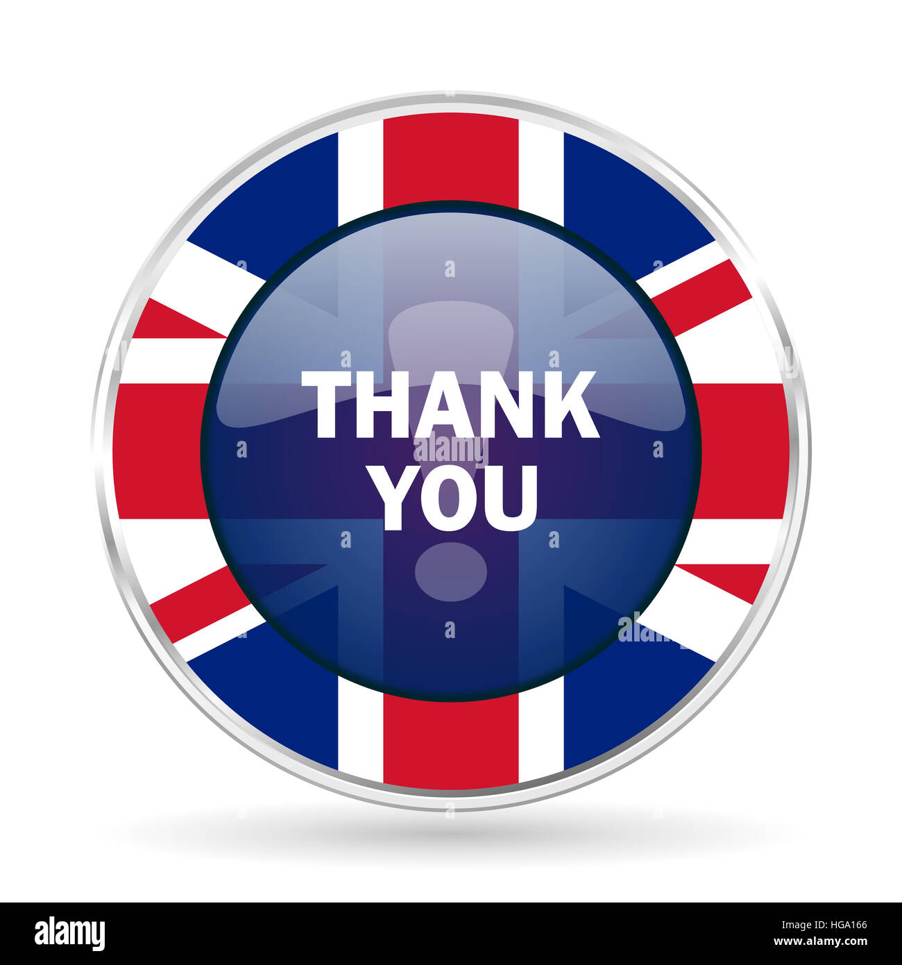thank you british design icon - round silver metallic border button ...