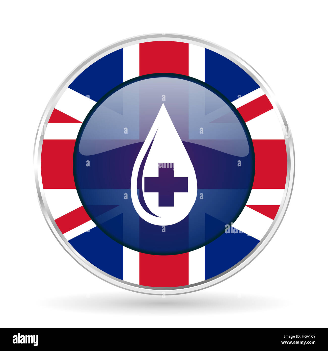 blood british design icon - round silver metallic border button with ...