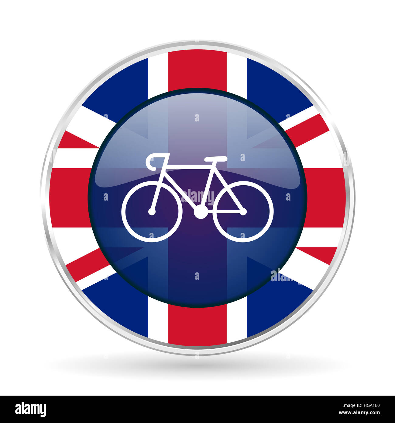 bicycle british design icon - round silver metallic border button with ...