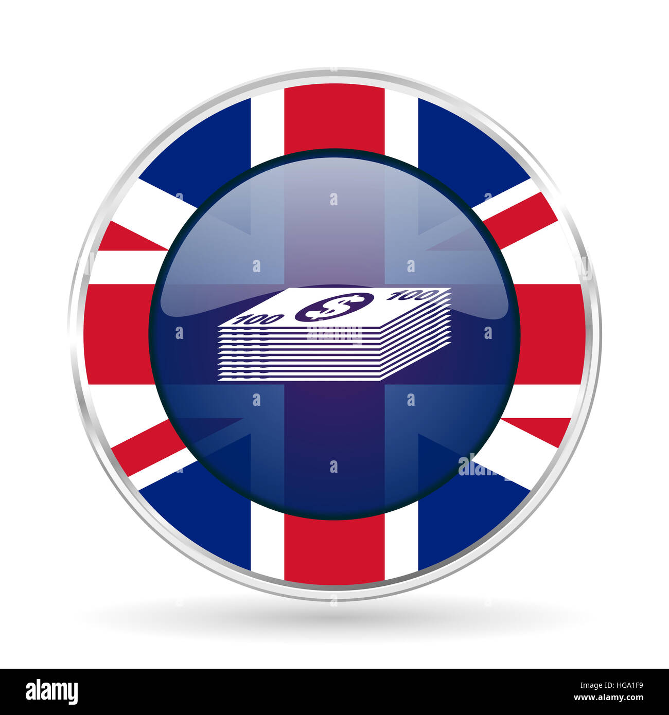 money british design icon - round silver metallic border button with ...