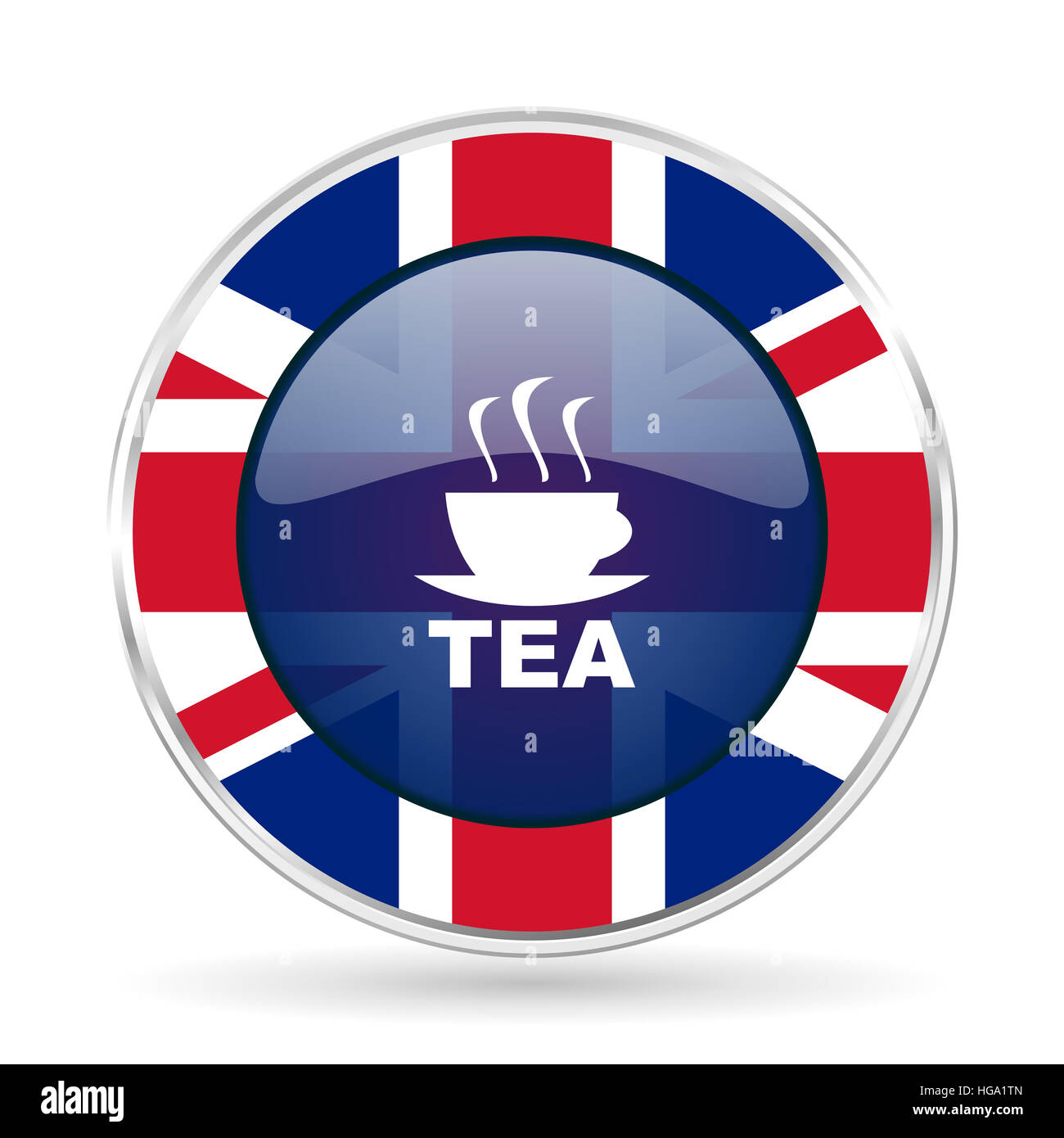 tea british design icon - round silver metallic border button with ...