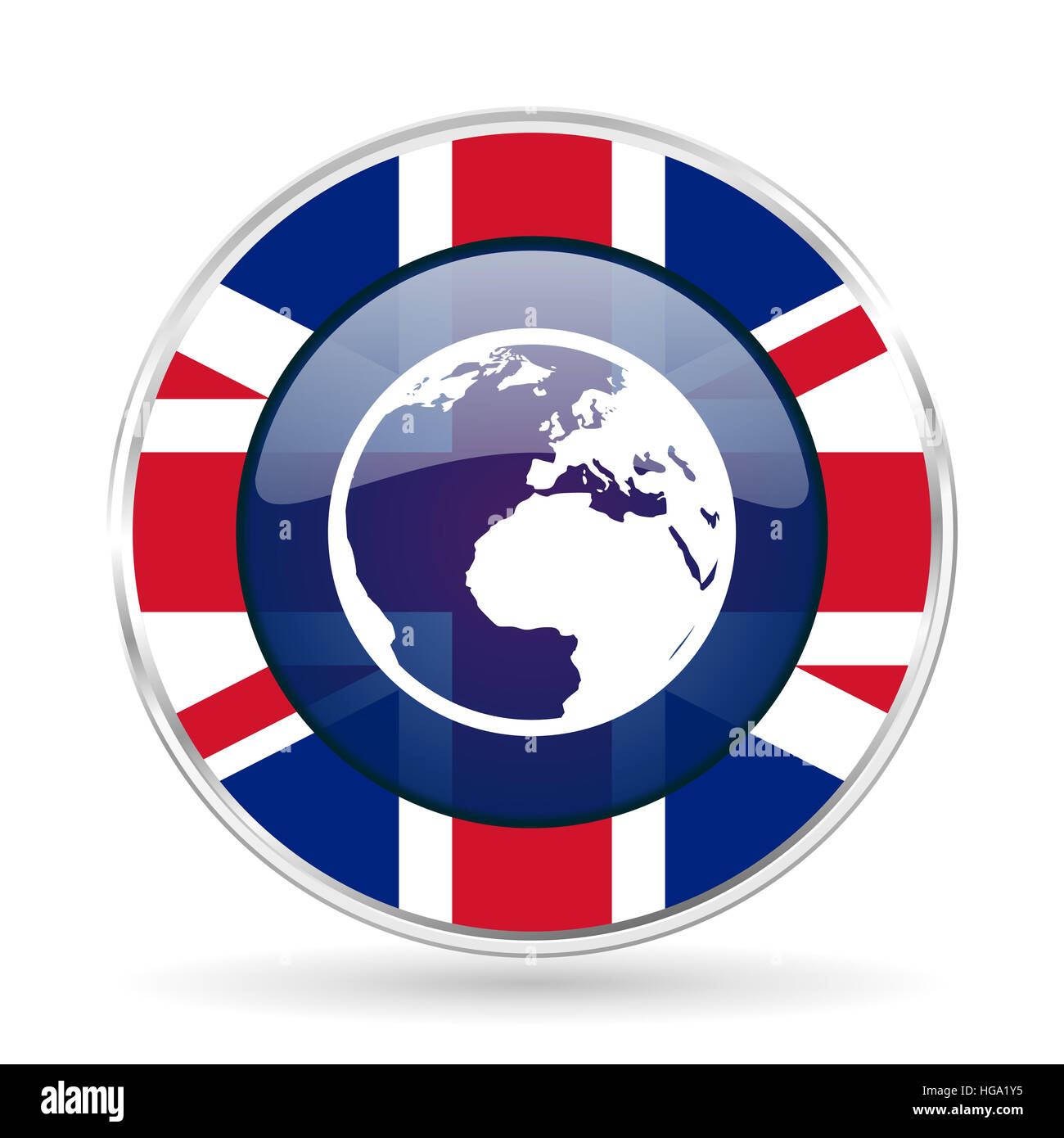 earth british design icon - round silver metallic border button with ...
