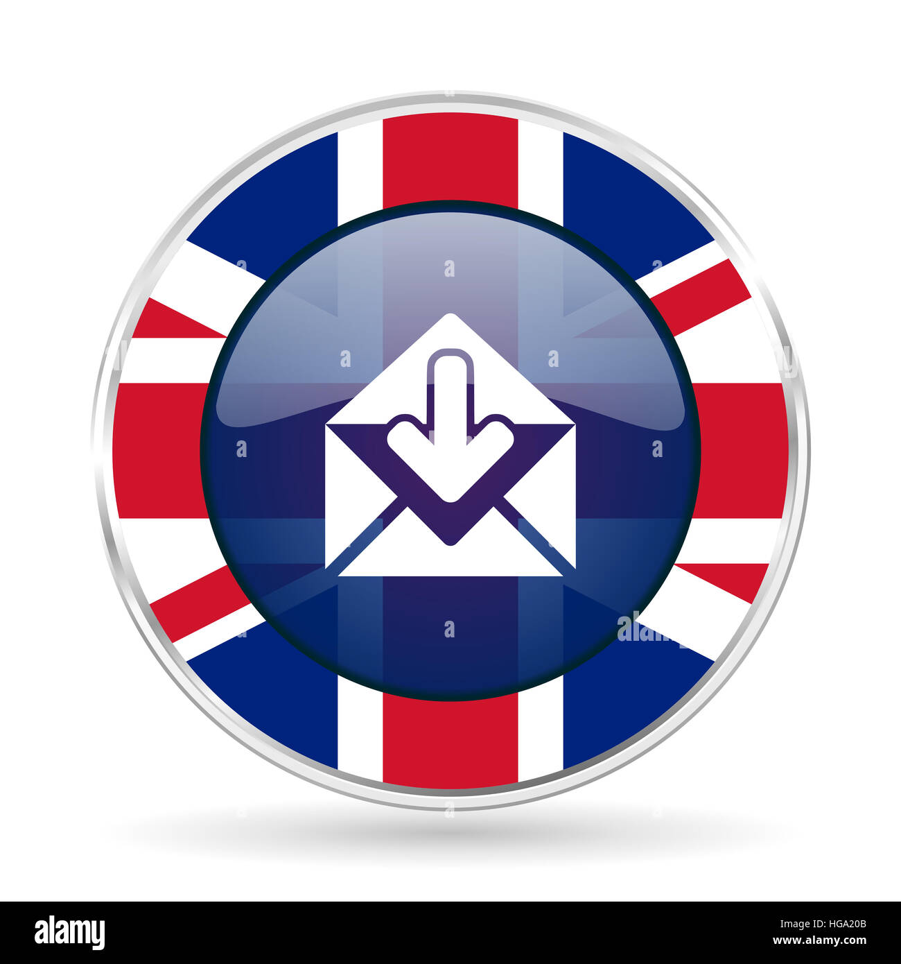 email british design icon - round silver metallic border button with ...