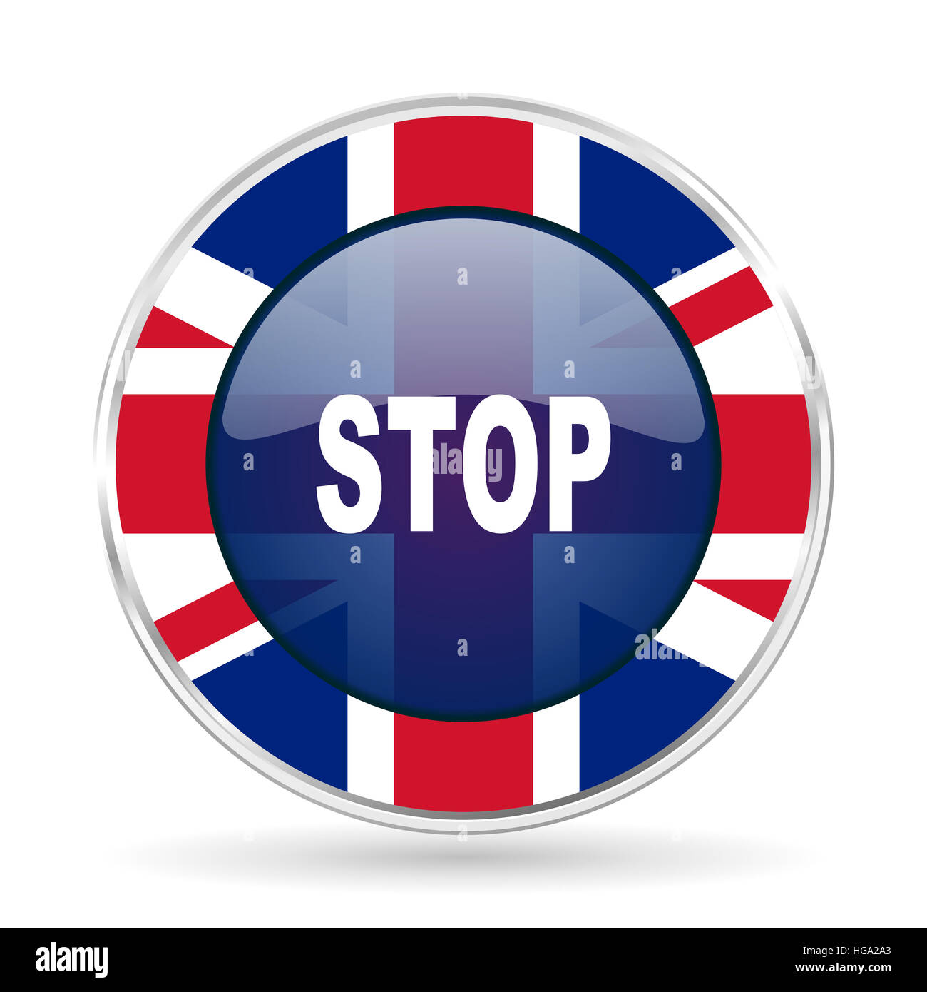 stop british design icon - round silver metallic border button with ...