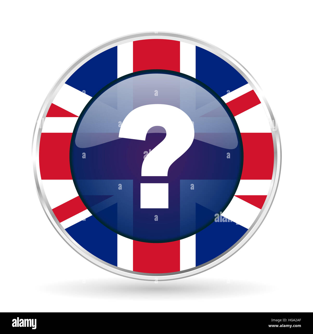 question mark british design icon - round silver metallic border button ...