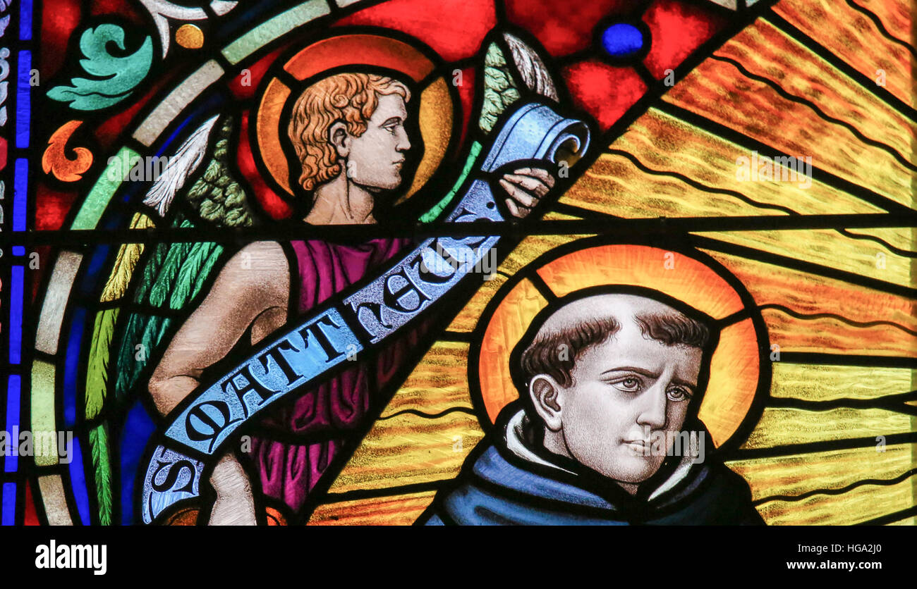 Stained Glass depicting Saint Thomas Aquinas (1225 - 1274), Italian ...