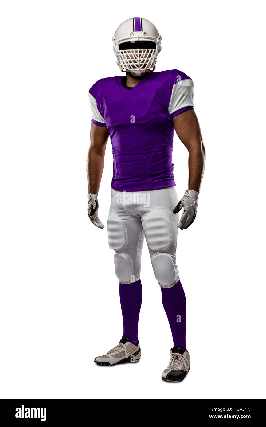 Football Player with a purple uniform on a white background Stock Photo ...